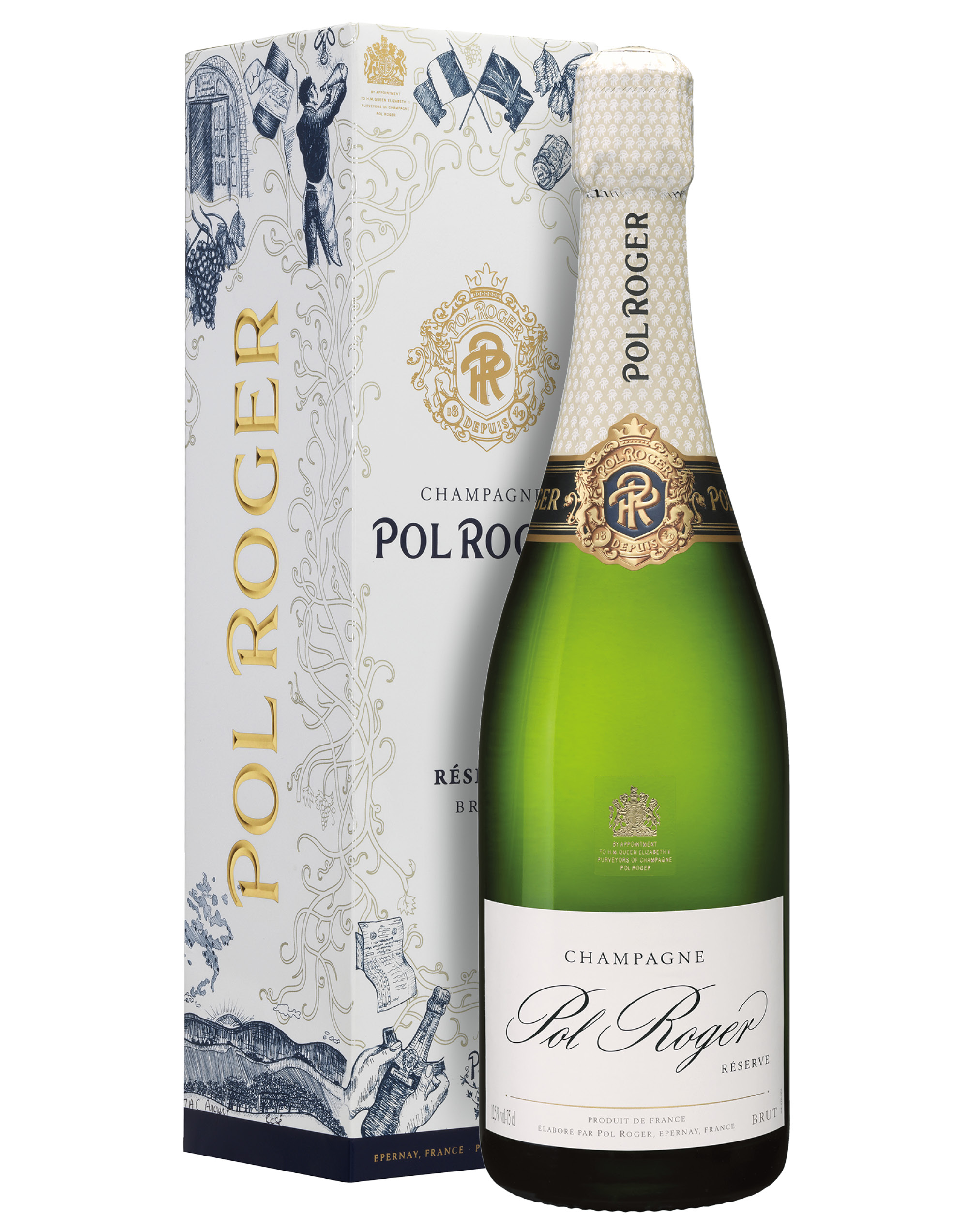 Champagne AOC Brut Réserve Pol Roger 0,75 ℓ, Gift box